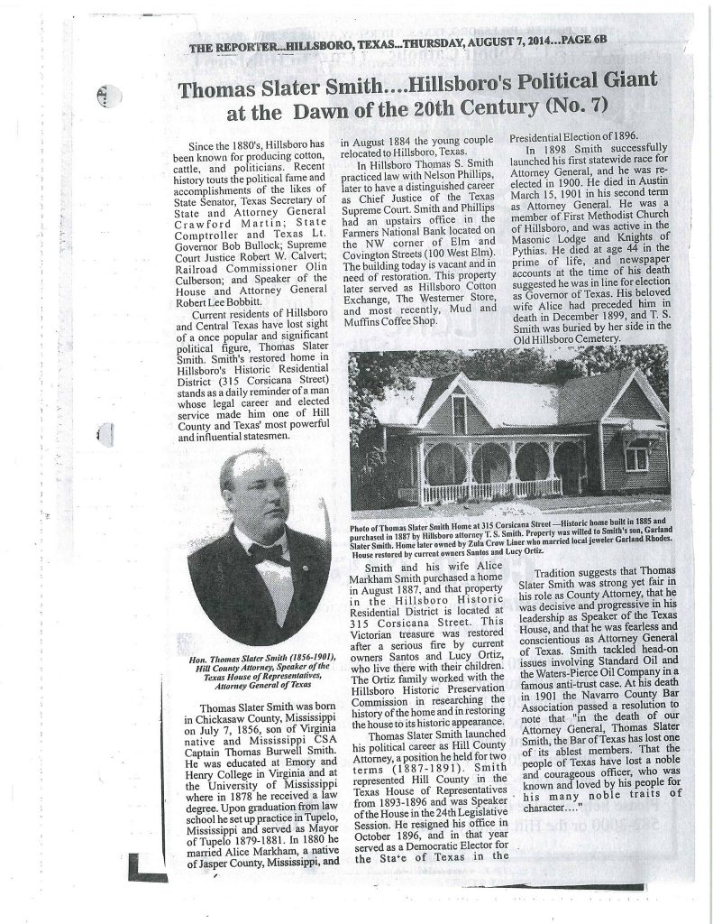 Thomas Slater Smith – Hillsboro Heritage League